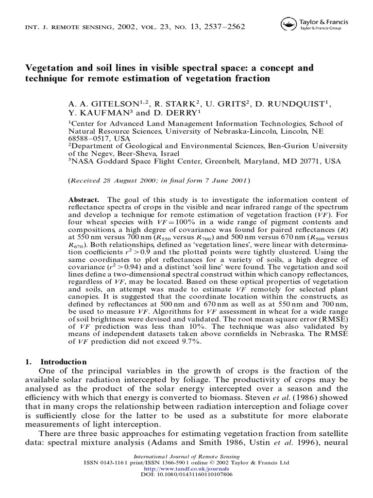 Visible Atmospherically Resistant Index (VARI) | PDF | Chlorophyll ...