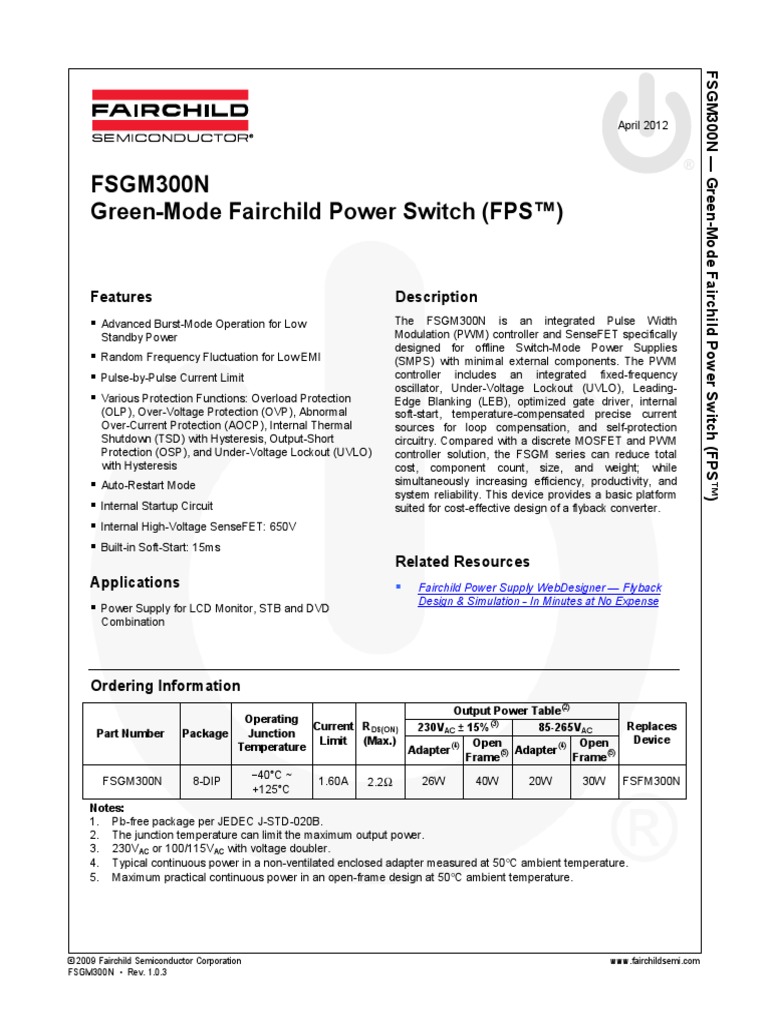 FSGM300N Fairchild Semiconductor | PDF | Power Supply | Capacitor