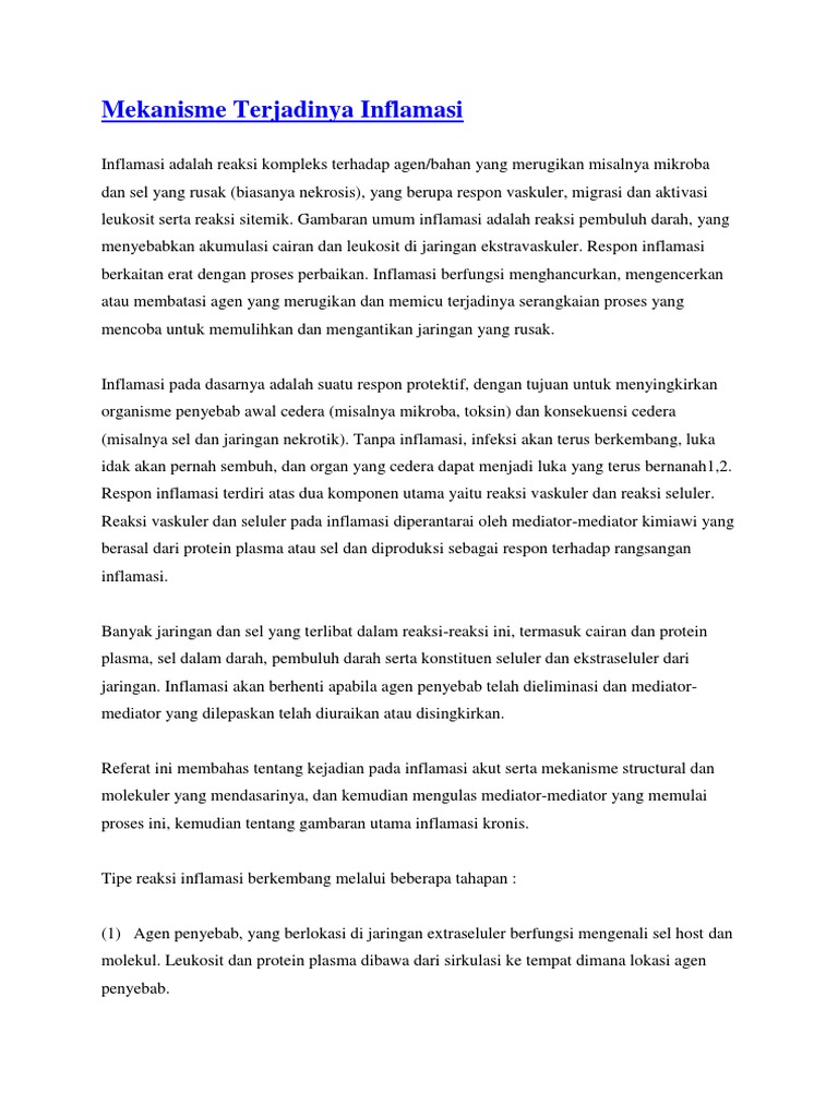 Mekanisme Inflamasi: Proses dan Mediator | PDF
