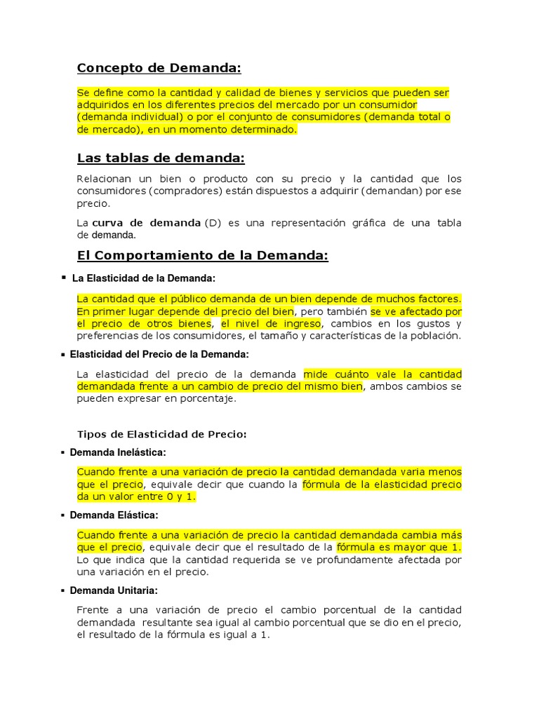 Concepto y Tipos de Demanda en Economía | PDF | Elasticidad (economía ...