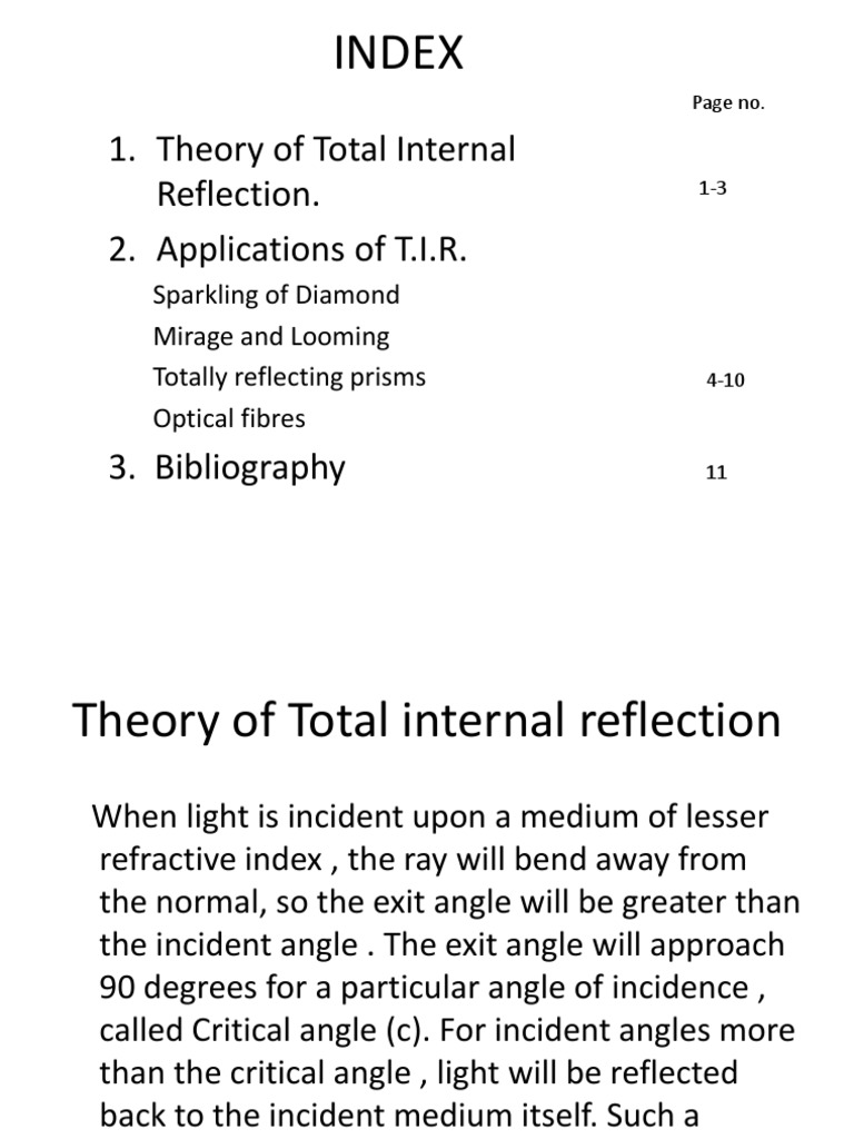 Physics Tir (Total Internal Reflection | PDF | Refraction | Reflection ...