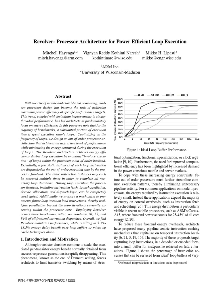 Revolver: Processor Architecture For Power Efficient Loop Execution | PDF | Central Processing ...