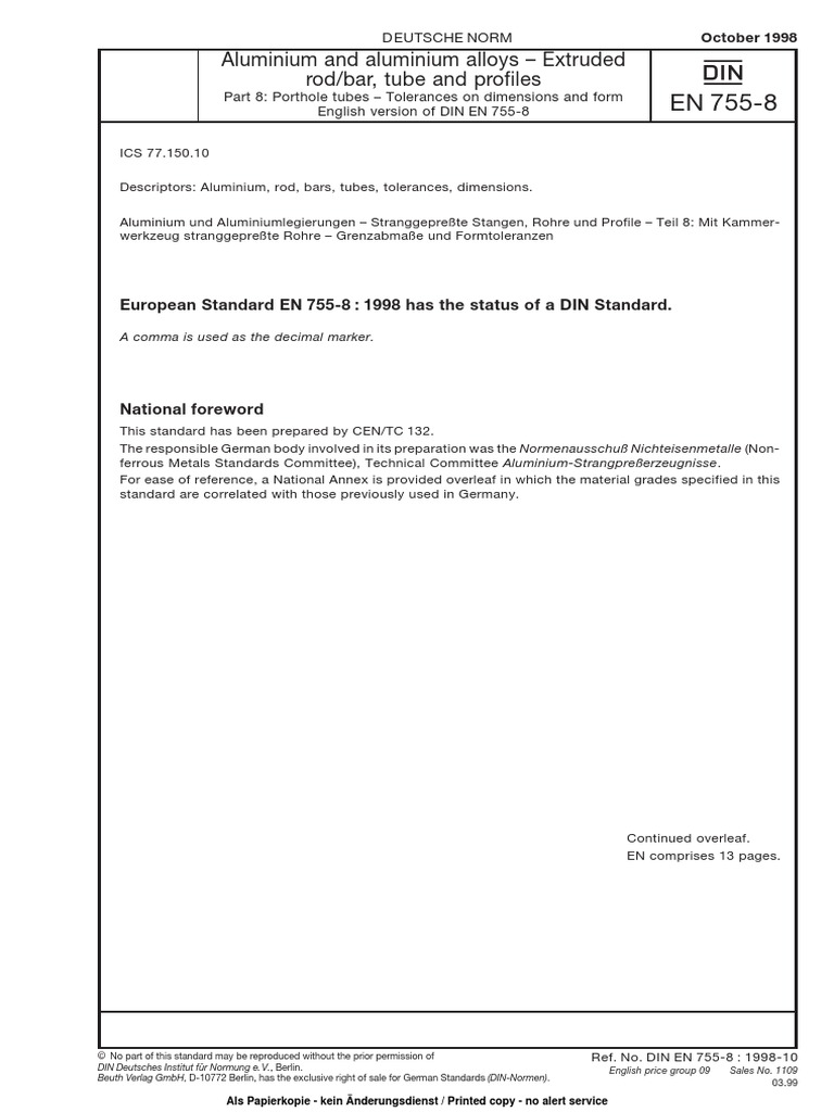 Din en 755 8 1998 10 en | PDF | Aluminium | Science