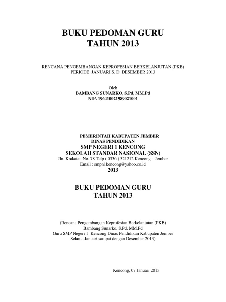 Contoh Penulisan Buku Pedoman Guru | PDF
