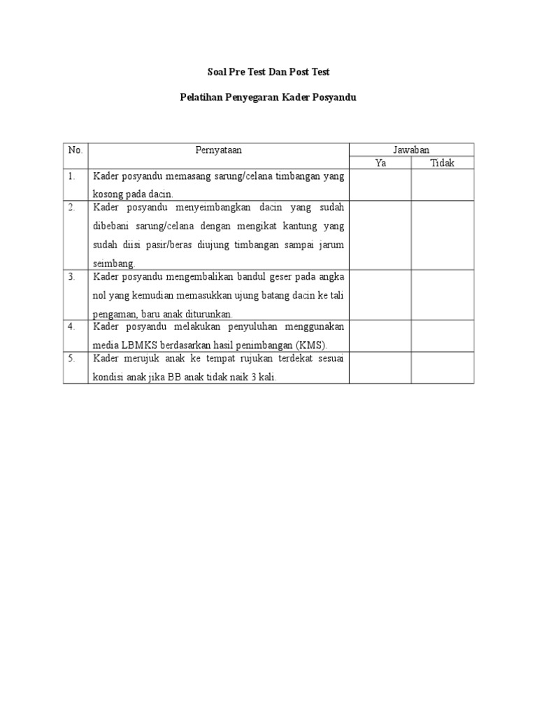 Soal Pre Test Dan Post Test | PDF