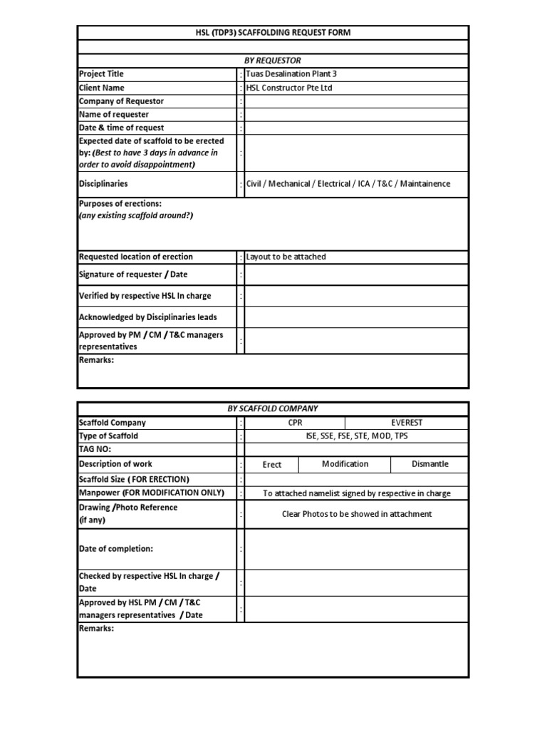 Scaffold Request Form | PDF