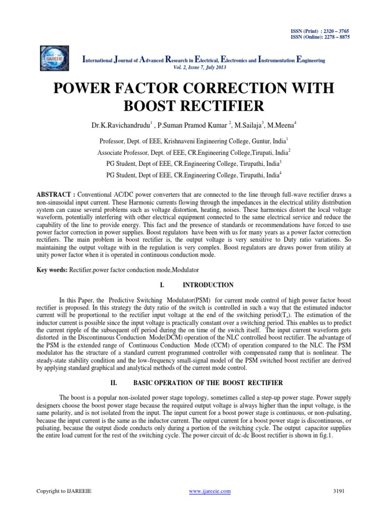 Power Factor Correction With Boost Rectifier: I J A R E E I E | PDF ...