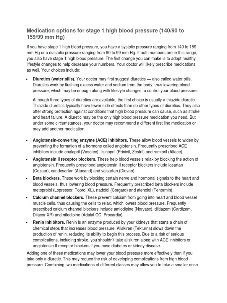 Medication Options For Stage 1 High Blood Pressure | PDF | Drugs | Hypertension