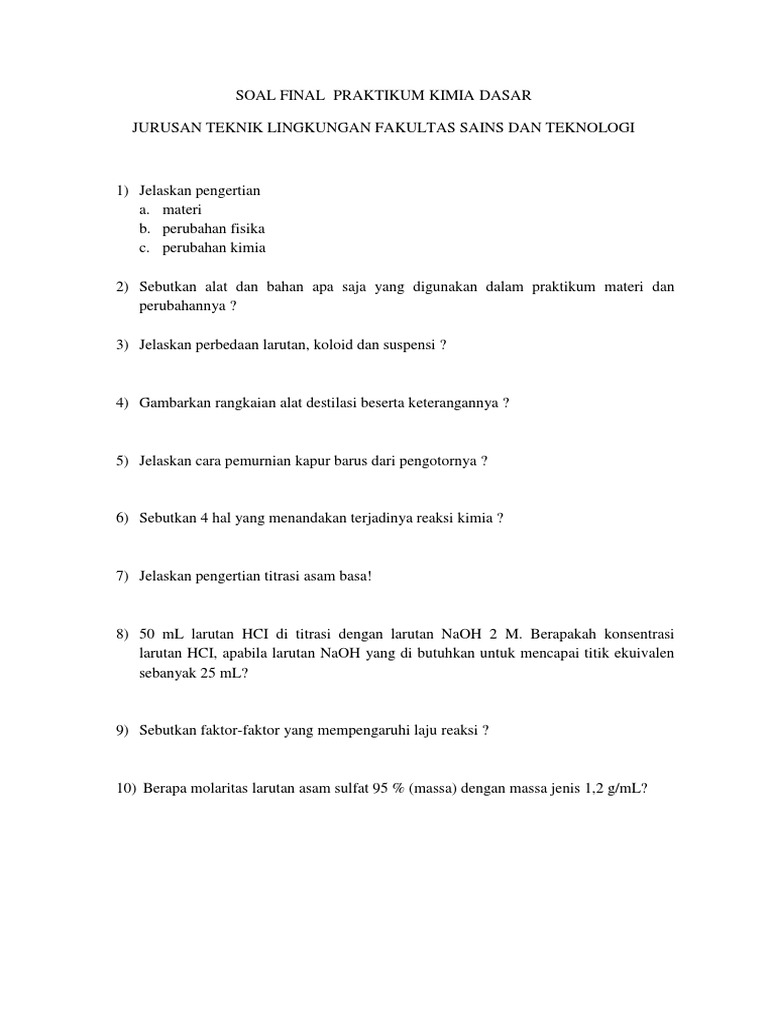 Soal Final Praktikum Kimia Dasar | PDF