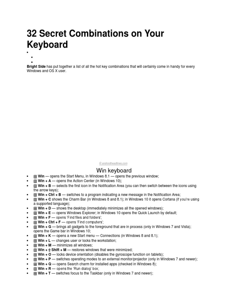 32 Secret Combinations on Your Keyboard | Computer Keyboard | Windows 8.1