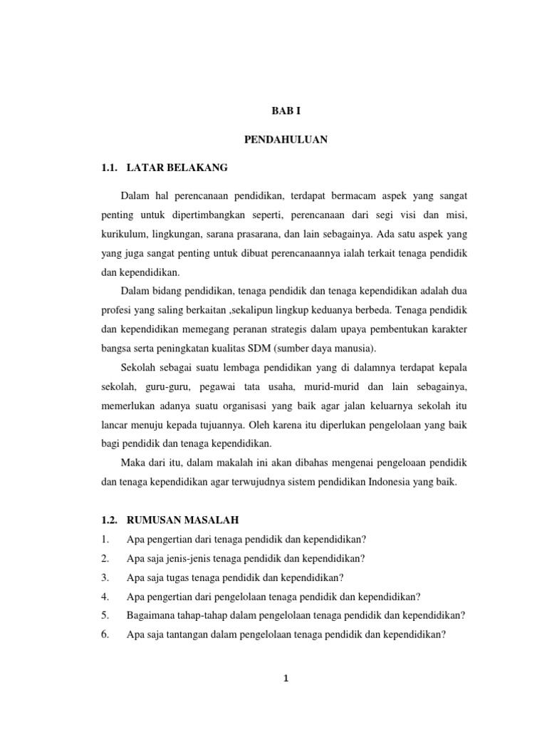 Tenaga Pendidik Dan Kependidikan Pdf