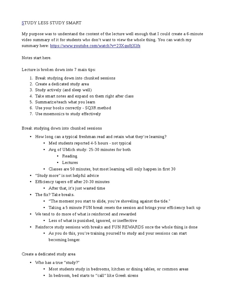 Study Less Study Smart | PDF | Recall (Memory) | Memory