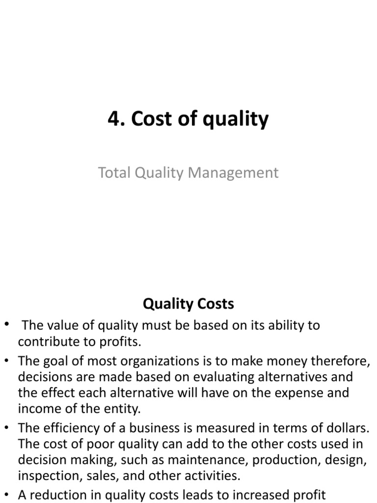 Cost of Quality | PDF | Profit (Accounting) | Quality Management