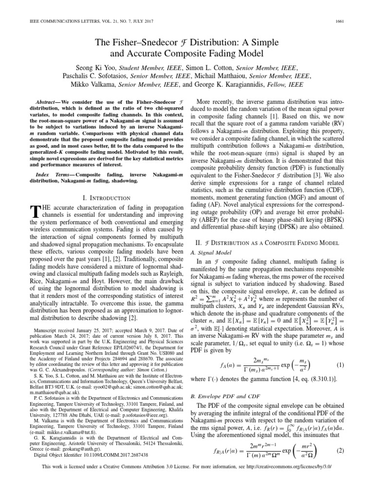 The Fisher-Snedecor F Distribution: A Simple and Accurate Composite ...