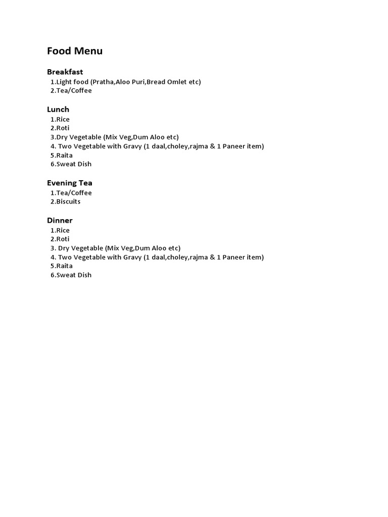 Food Menu: Breakfast | PDF