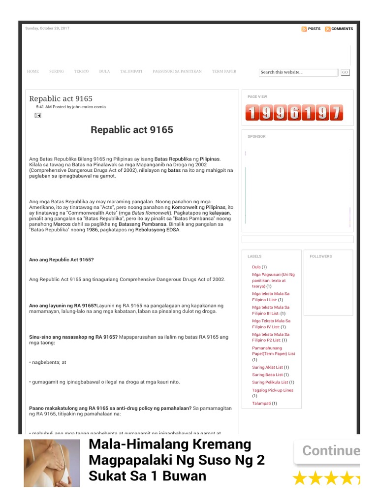 Filipino Corner: Repablic Act 9165 | PDF