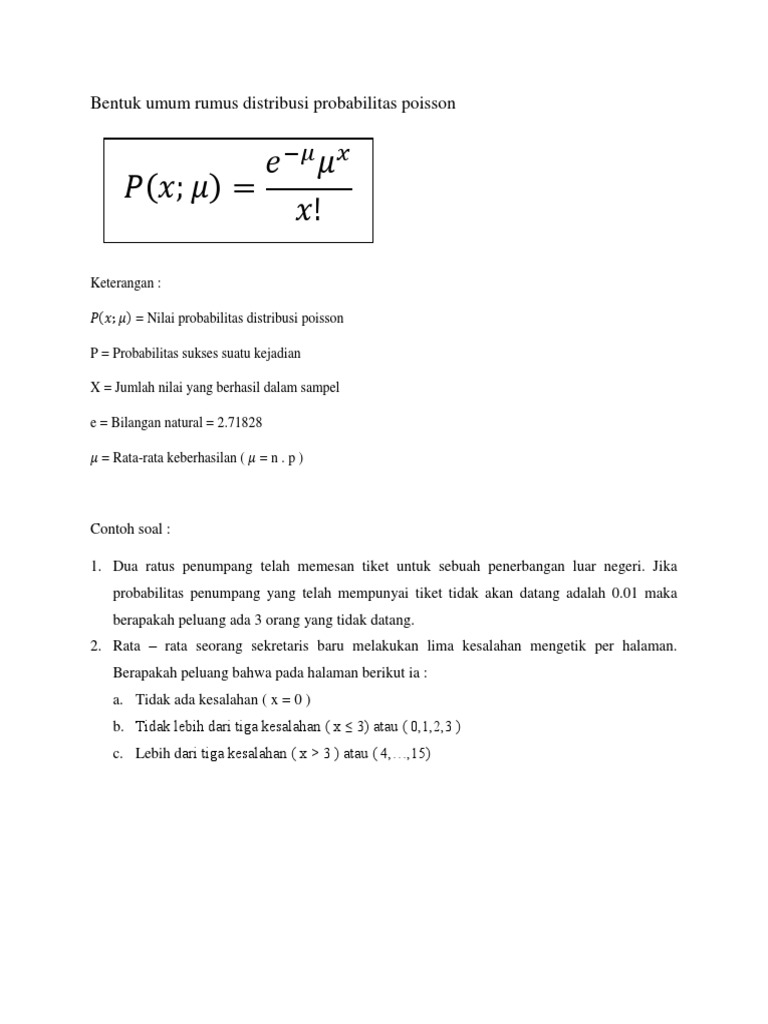 Rumus Distribusi Probabilitas Poisson | PDF