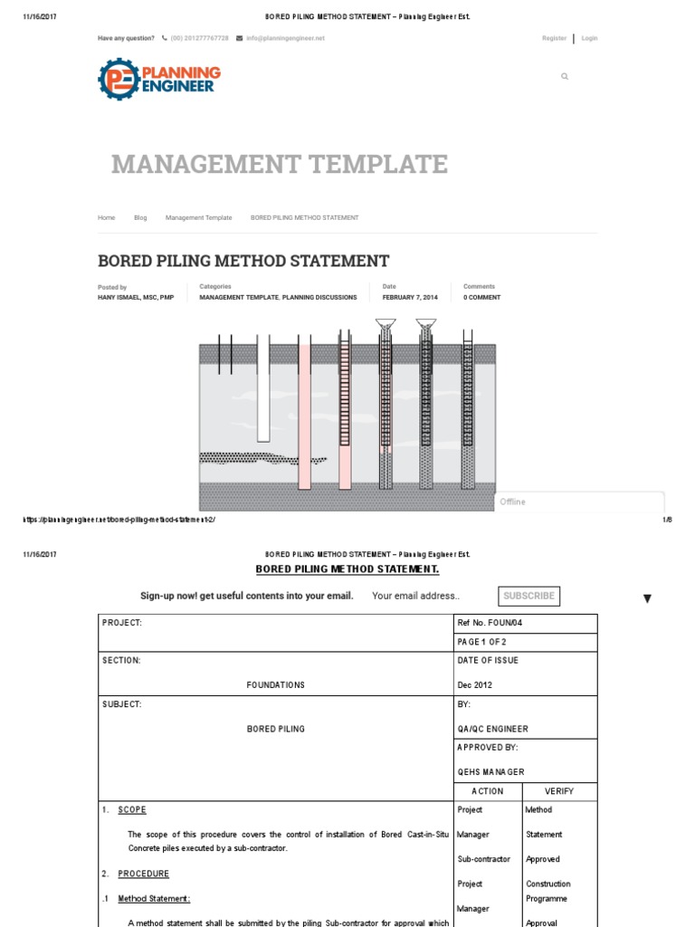 Bored Piling Method Statement | PDF | Deep Foundation | Specification ...