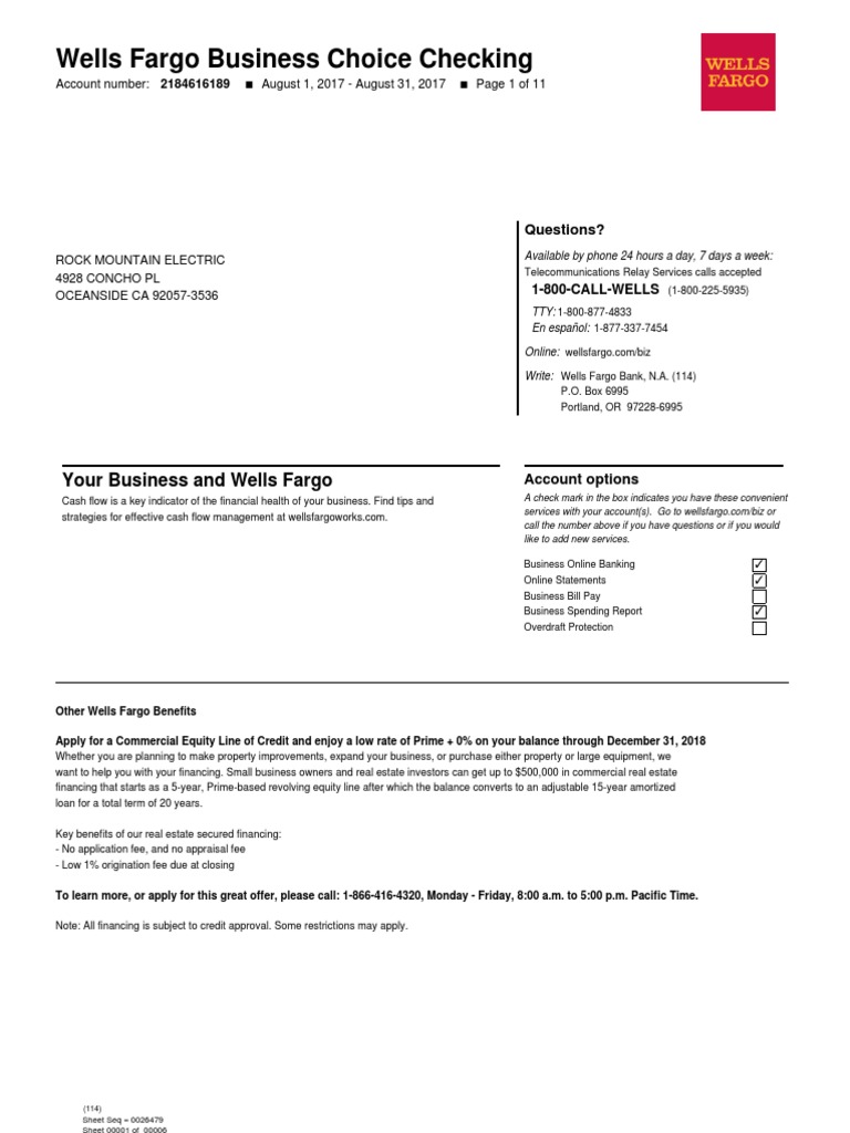 August 2017 Wells Fargo Statement | PDF | Wells Fargo | Debits And Credits