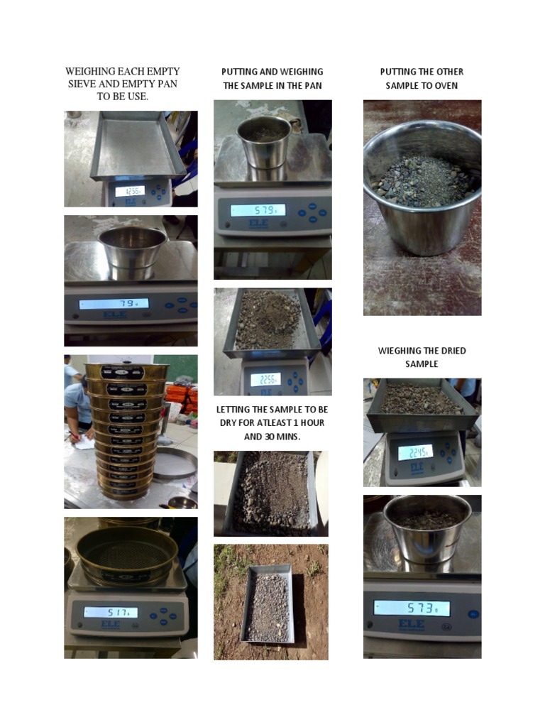 Weighing Each Empty Sieve and Empty Pan To Be Use. Putting and Weighing ...