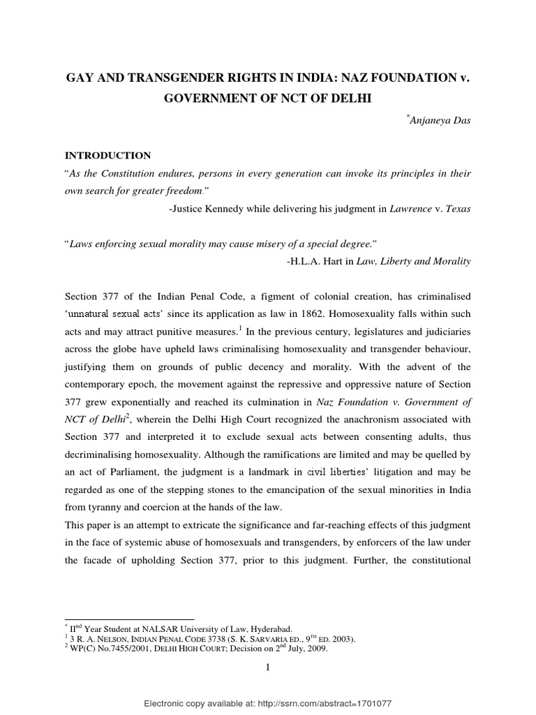 Naz Foundation Case | PDF | Equal Protection Clause | Homosexuality