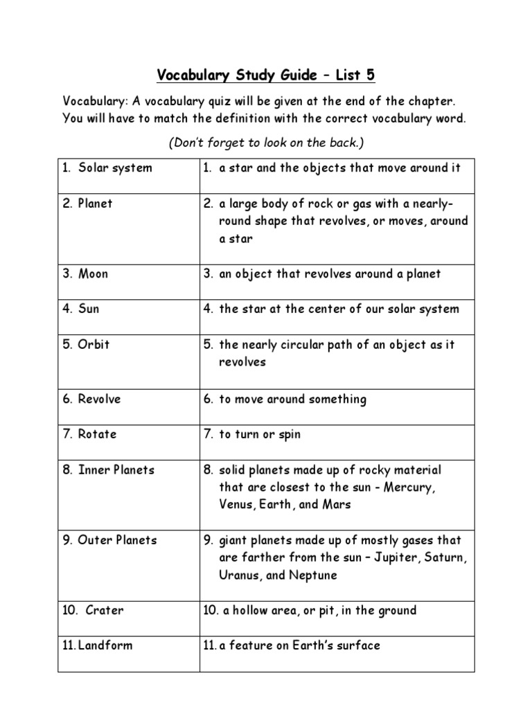 List 5 - Space and Landforms | PDF