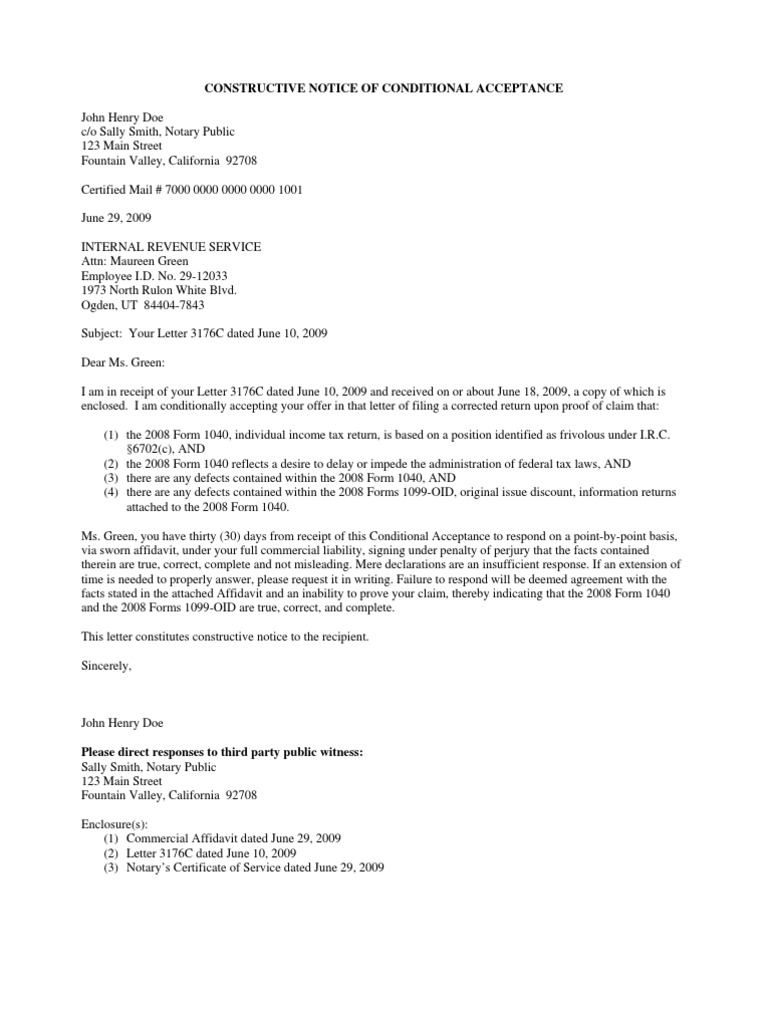 5 1 Conditional Acceptance Ltr3176c | PDF | Affidavit | Notary Public