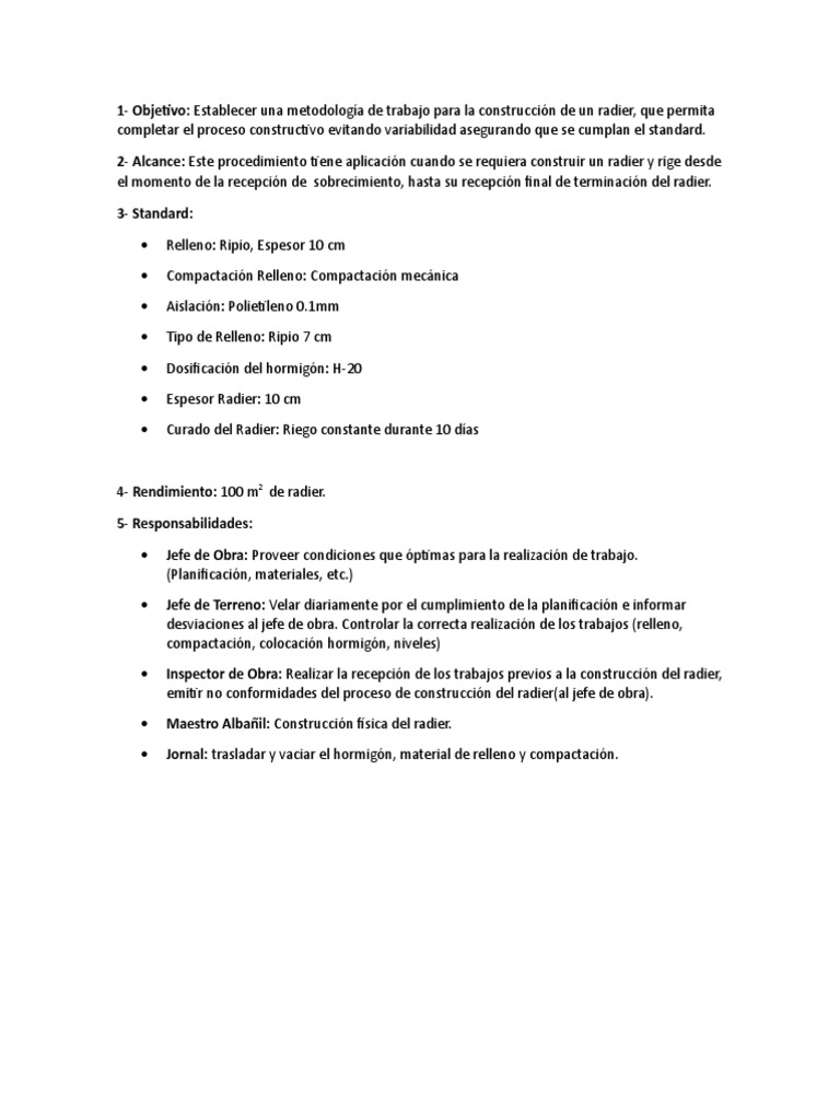 Procedimiento Construccion de Un Radier | PDF | Science | Tecnología ...