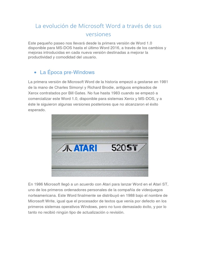 La Evolución de Microsoft Word A Través de Sus Versiones | PDF ...