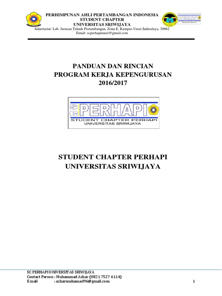 Panduan Kerja SC PERHAPI Universitas Sriwijaya 2016-2017 | PDF