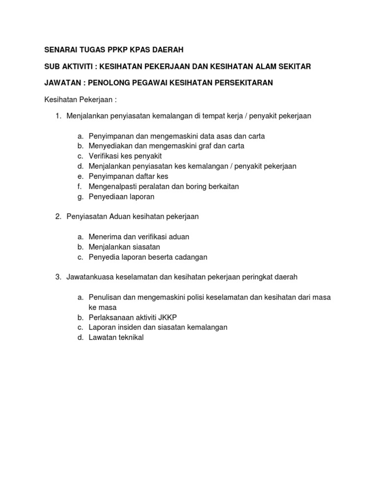 Senarai Tugas PPKP Kpas Daerah | PDF