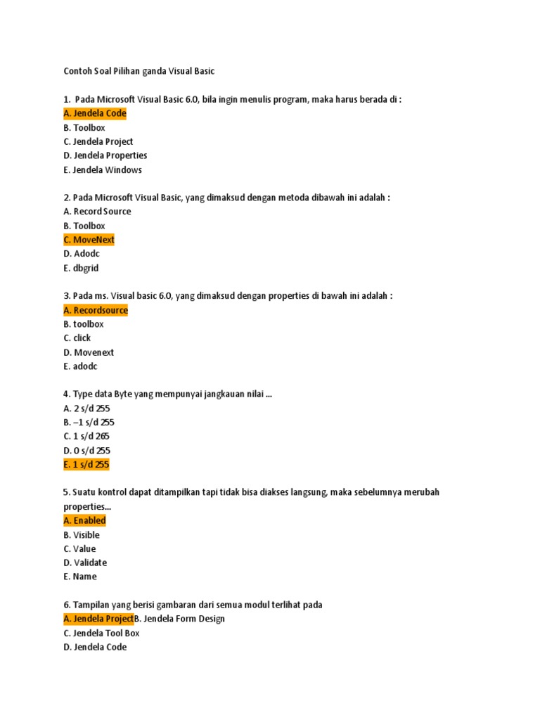Contoh Soal Pilihan Ganda Visual Basic | PDF