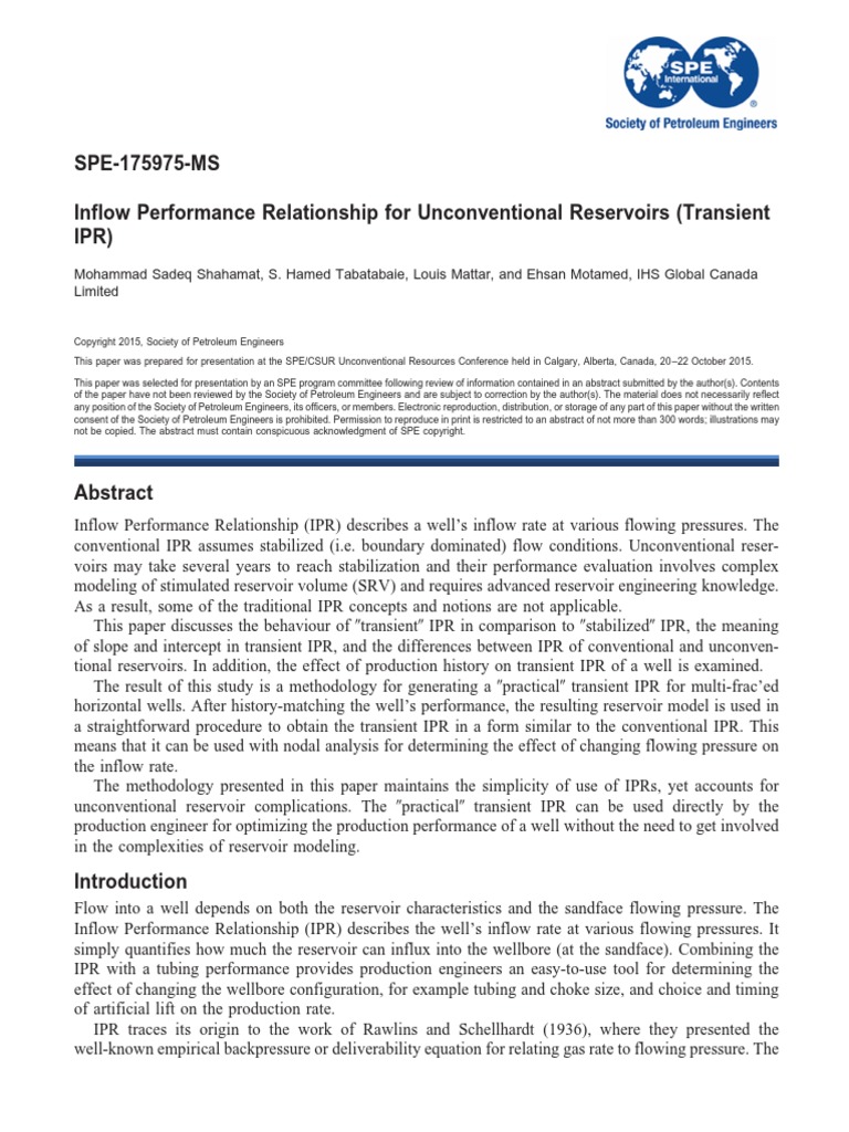 SPE-175975-MS Inflow Performance Relationship For Unconventional ...