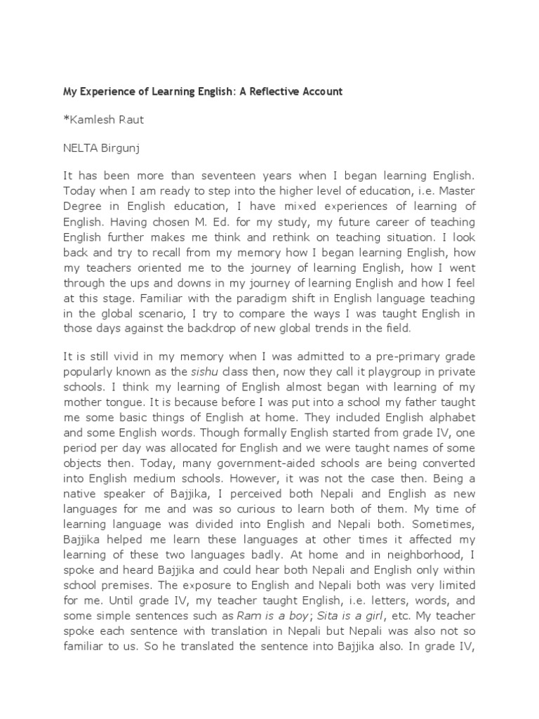 My Experience of Learning English | PDF | English Language | Test ...