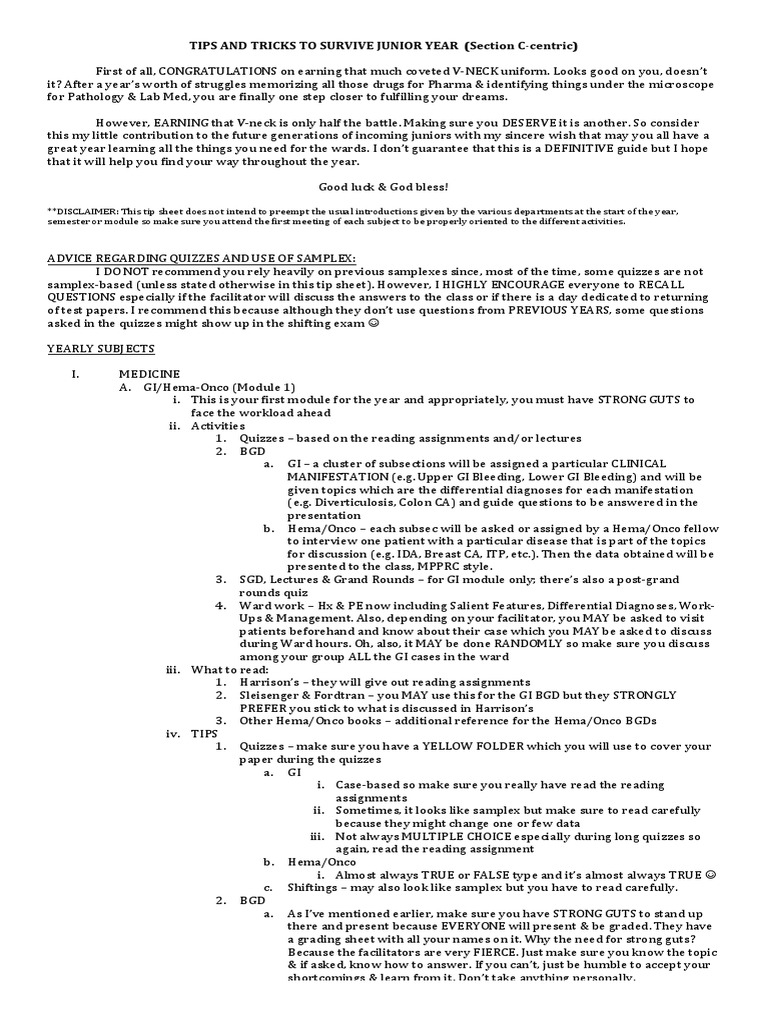 Tips and Tricks To Survive Junior Year | PDF | Health Care | Health ...