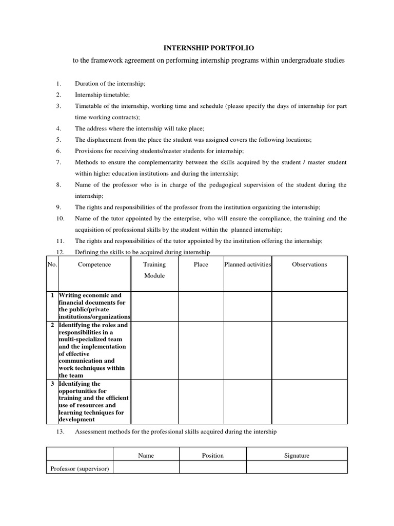 To The Framework Agreement On Performing Internship Programs Within ...