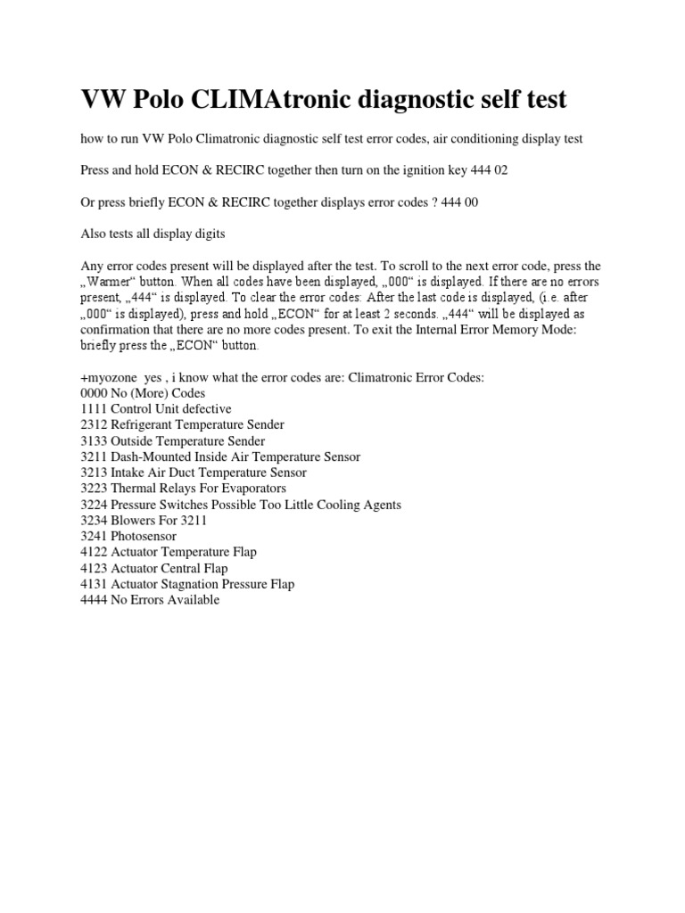 Vw Polo Climatronic Diagnostic Self Test Pdf