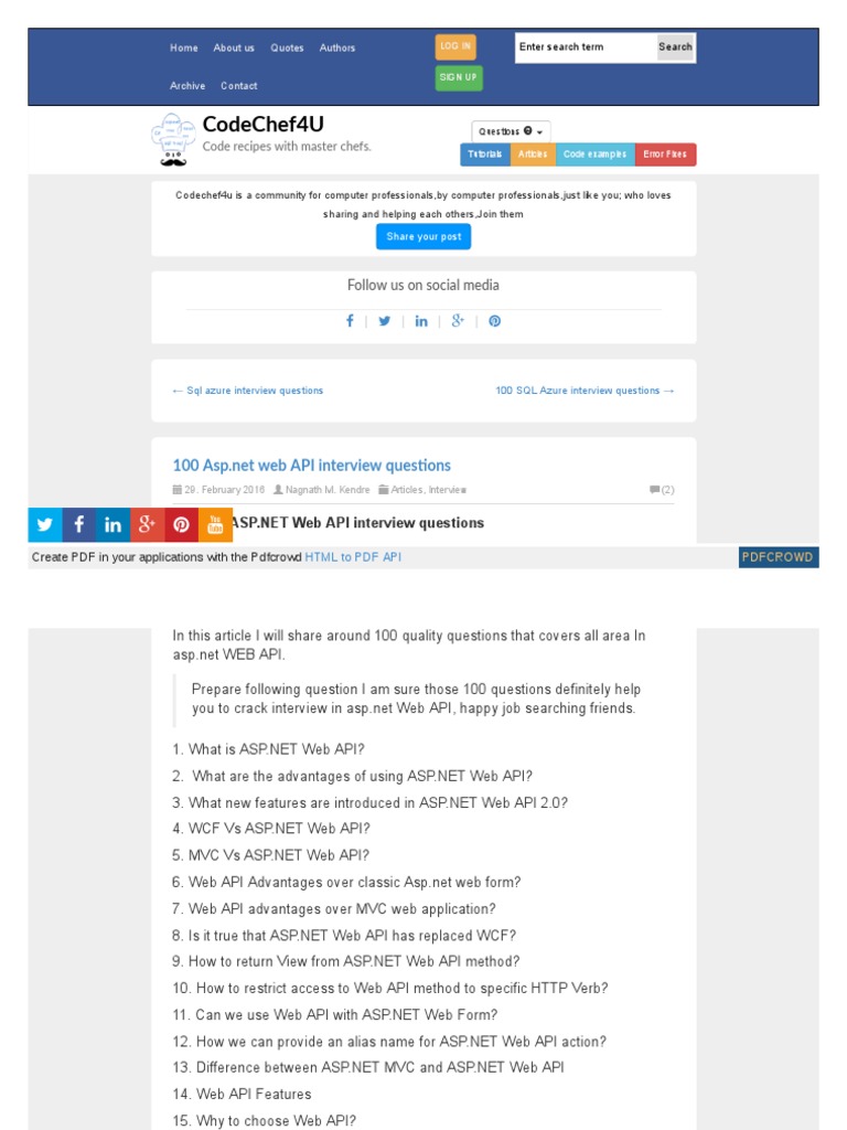 Codechef4u Com Post 2016 02 29 Aspnet Web Api Interview Ques Pdf Representational State 