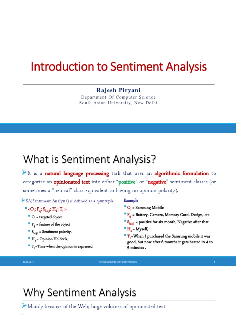 Introduction To Sentiment Analysis PDF | PDF | Areas Of Computer ...