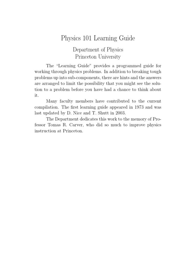 Learning Guide PHY101 Fall 2008 PDF | PDF | Tension (Physics) | Force