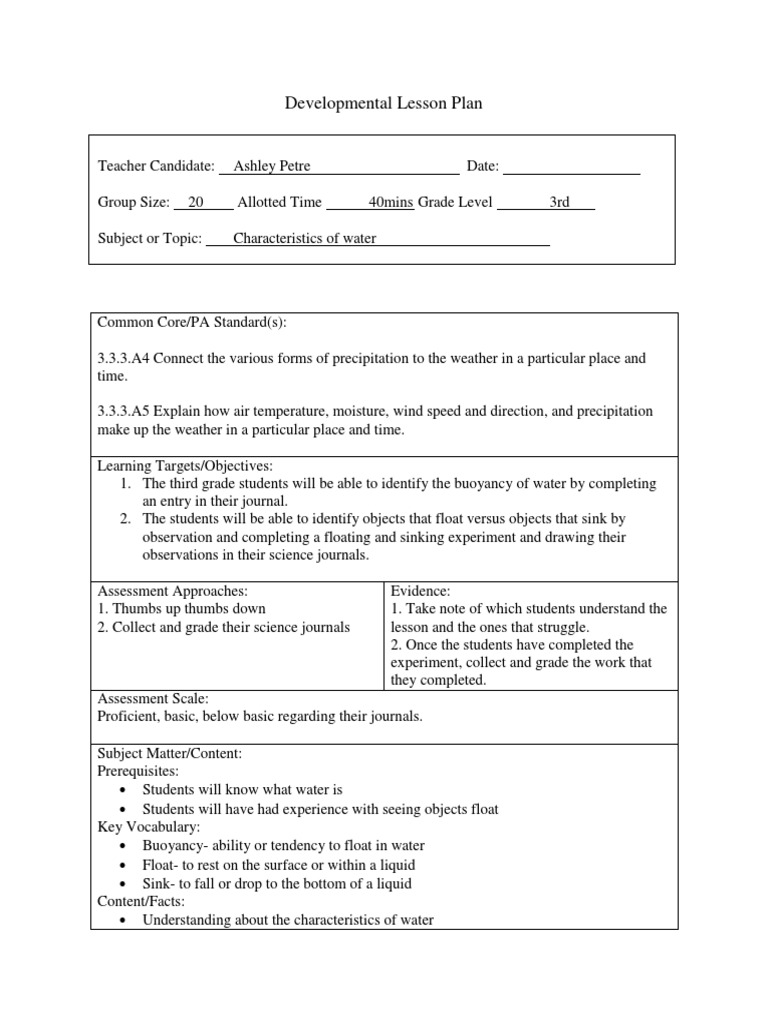 Lesson 1 Lesson Plan | Download Free PDF | Buoyancy | Lesson Plan