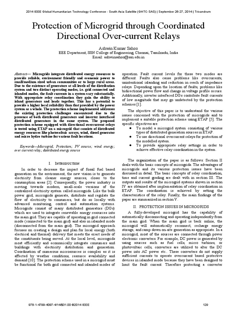 Protection Of Microgrid Through Coordinated Directional Over Current Relays Pdf Distributed