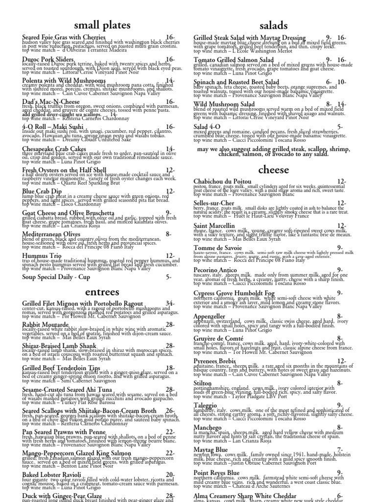4 Olives Restaurant Wine Bar Dinner Menu | PDF | Sushi | Salad