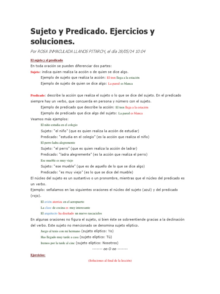 Sujeto y Predicado: Ejercicios y Ejemplos | PDF | Asunto (gramática ...