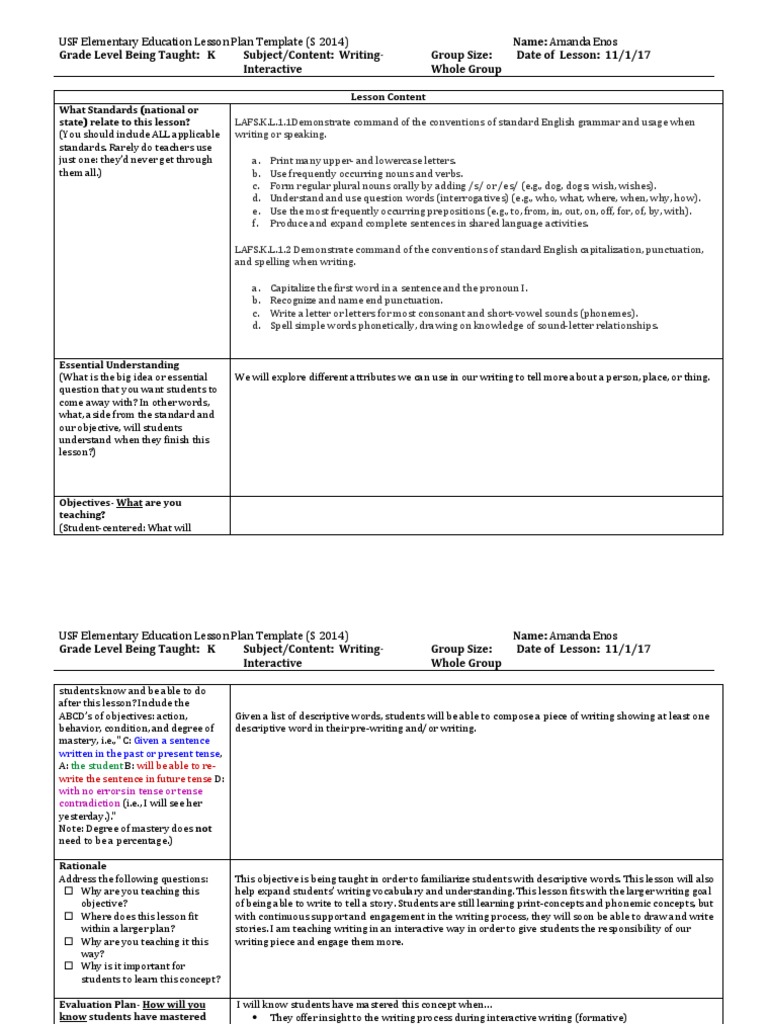 CT Ob Interactive Writing | PDF | Lesson Plan | Teaching Method