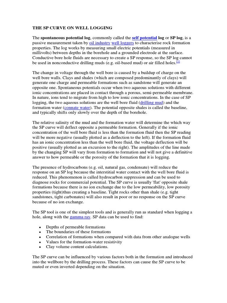 The SP Curve On Well Logging | PDF | Chemistry | Applied And ...