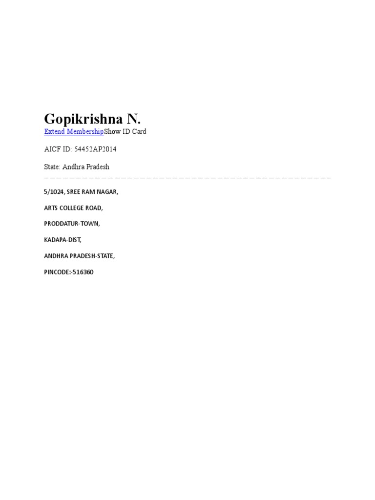 Gopikrishna N AICF ID | PDF