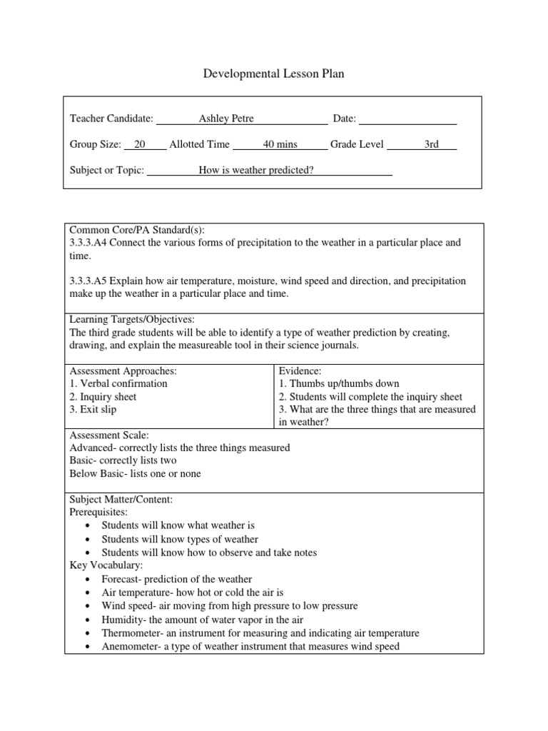 Lesson 5 Lesson Plan | PDF | Weather | Weather Forecasting