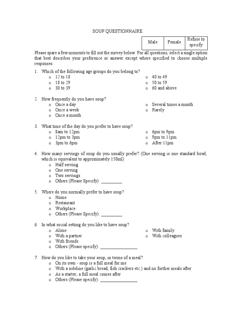 Soup Questionnaire | PDF | Soup | Asian Cuisine