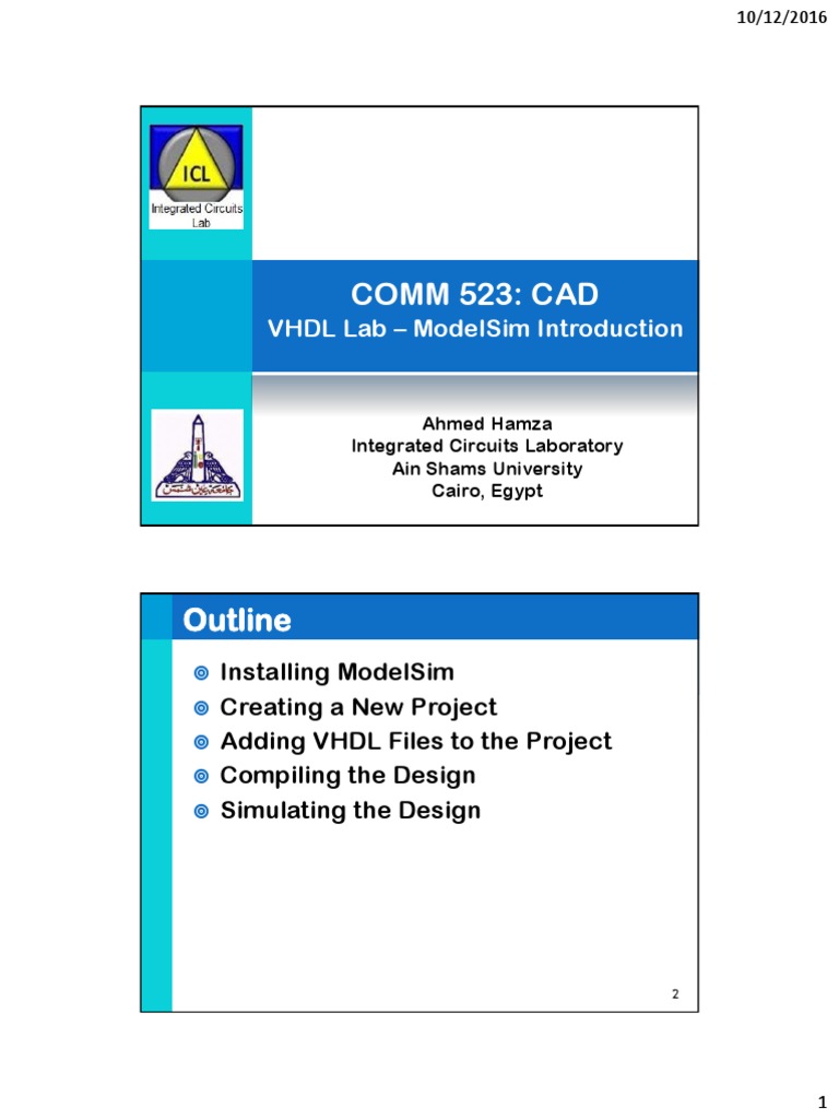 Comm 523: Cad: VHDL Lab - Modelsim Introduction | PDF | Vhdl | Software Engineering